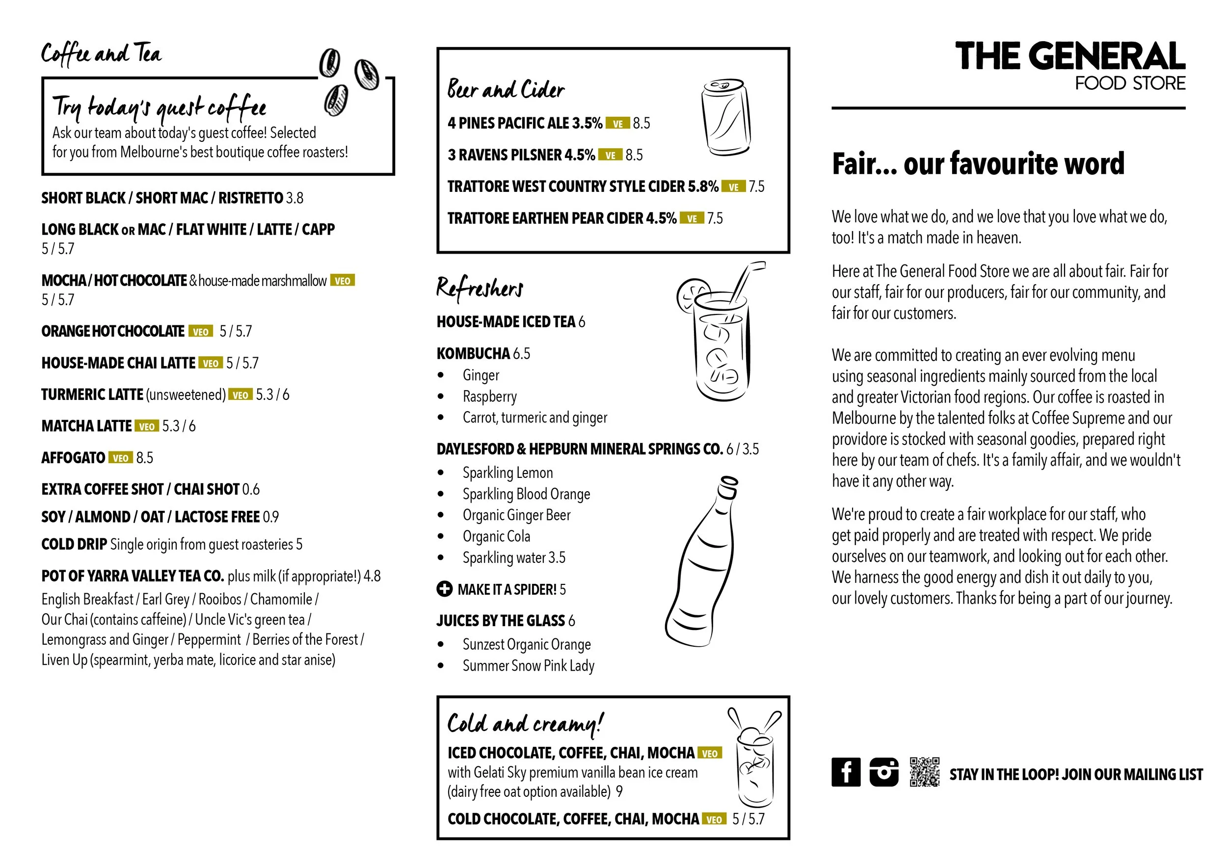 Menu — The General Food Store