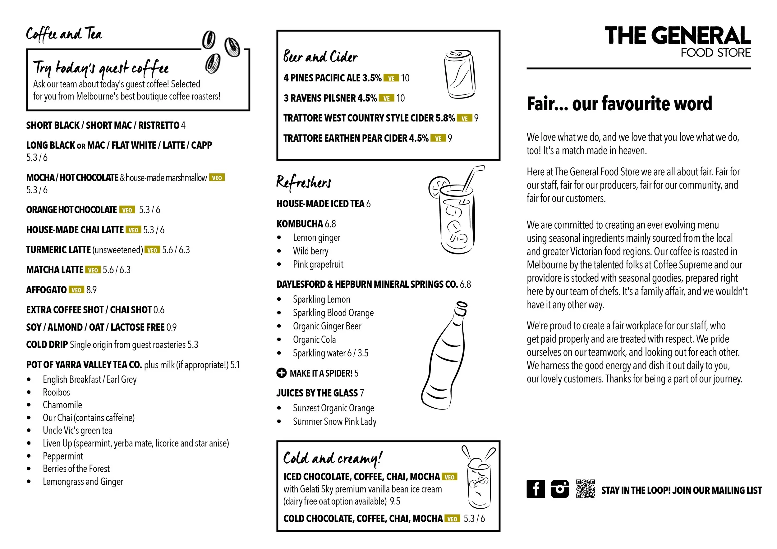 Menu — The General Food Store