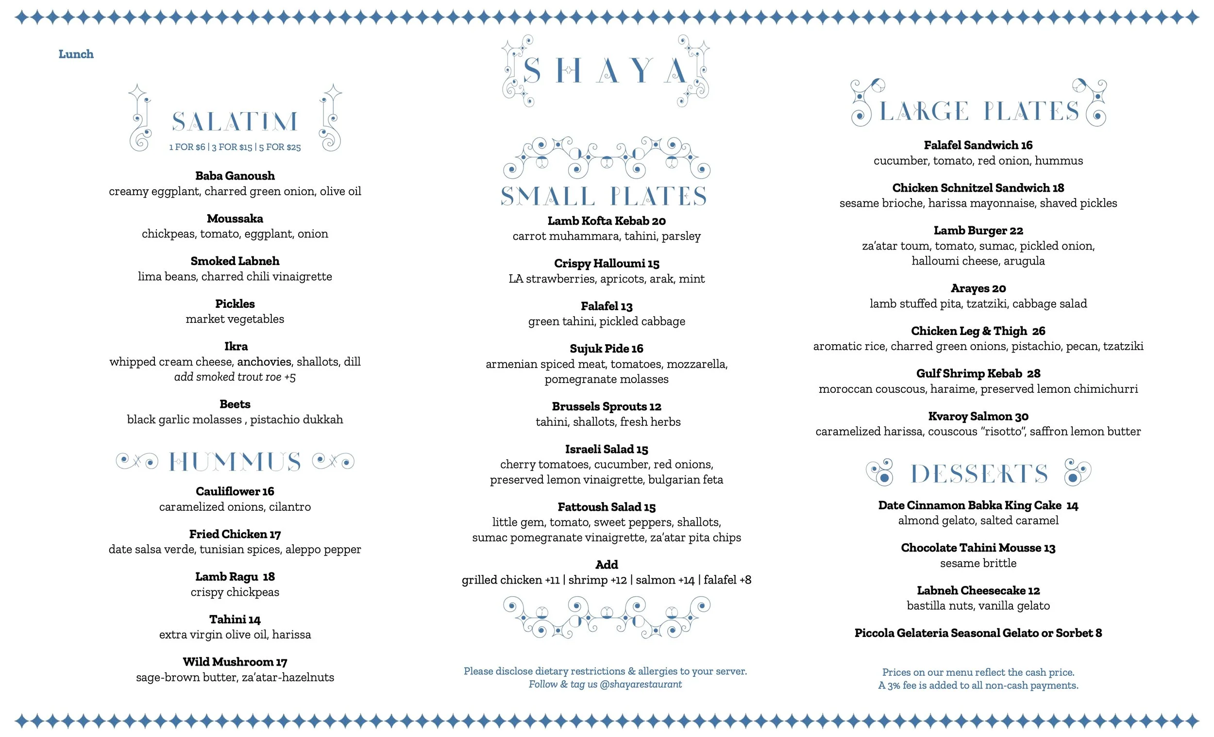 Menu — SHAYA
