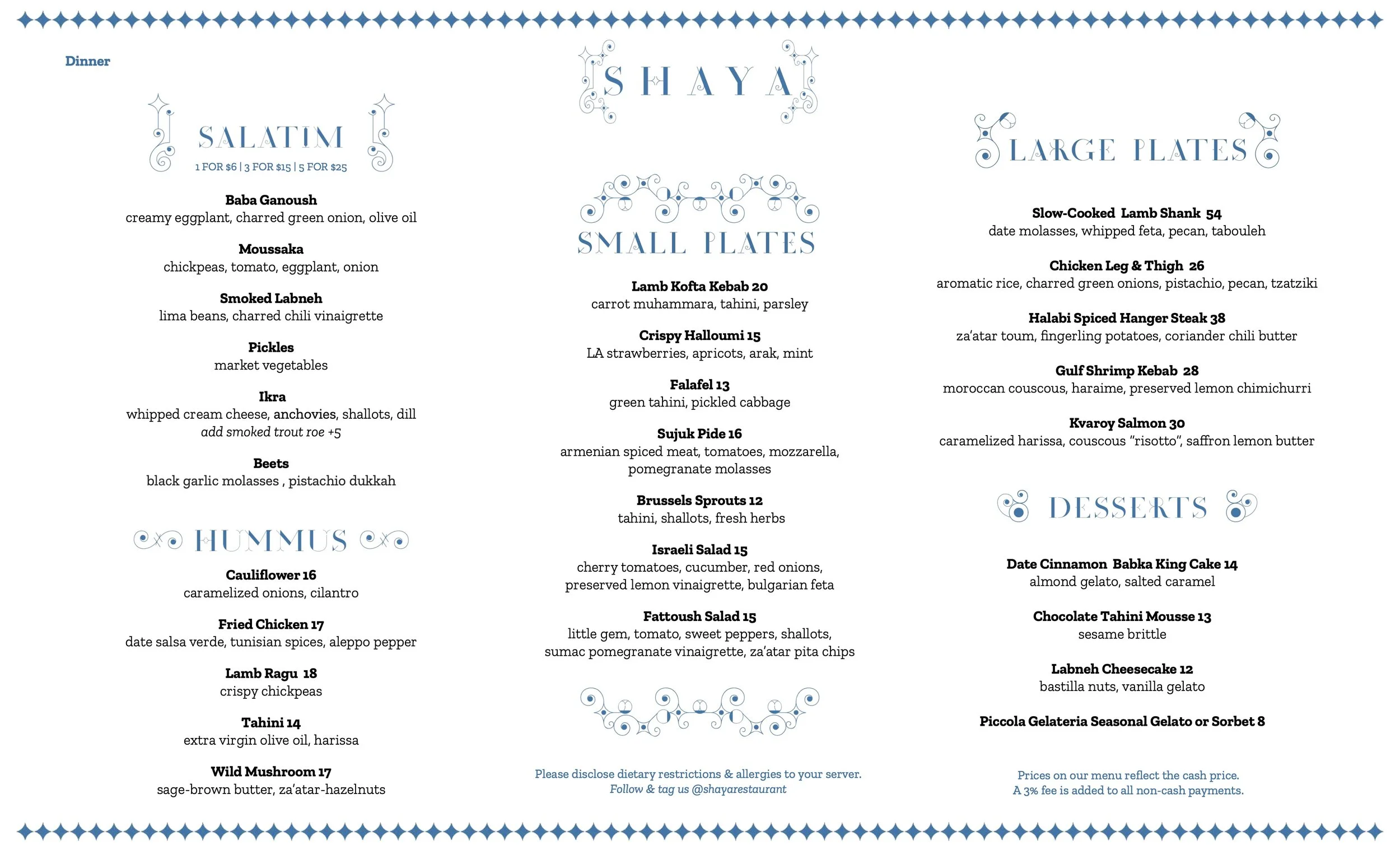 Menu — SHAYA