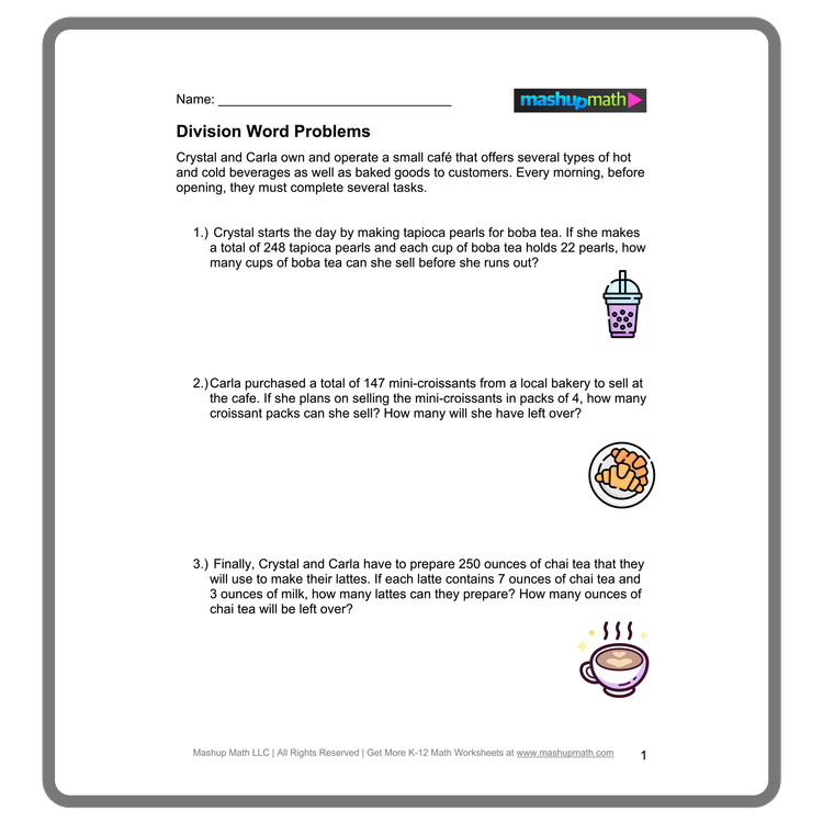 Free Long Division Worksheets—Printable with Answers — Mashup Math