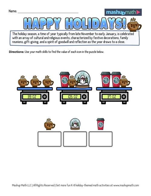 12 Days of Holiday Math Puzzles—Printable K-8 Worksheets — Mashup Math