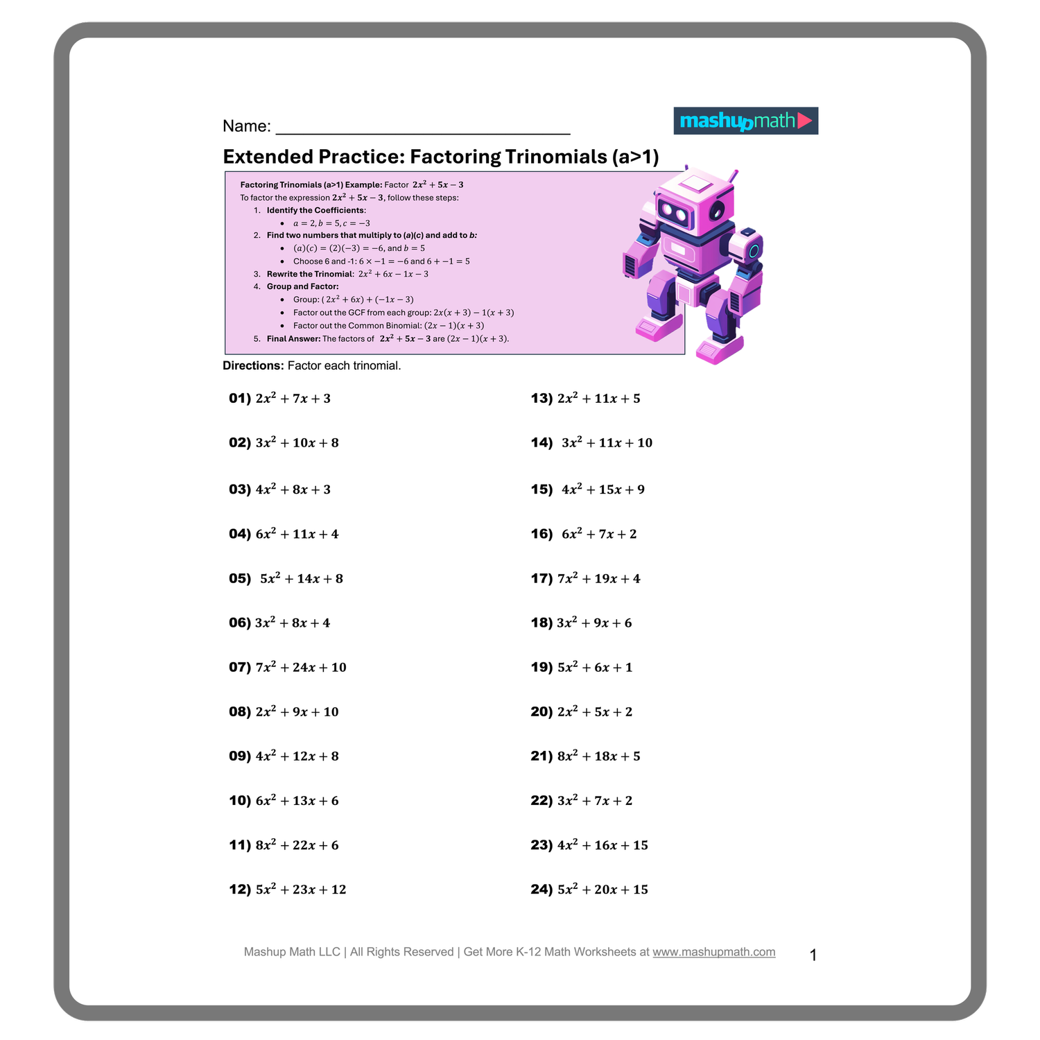 Factoring Trinomials Worksheet Library — Mashup Math