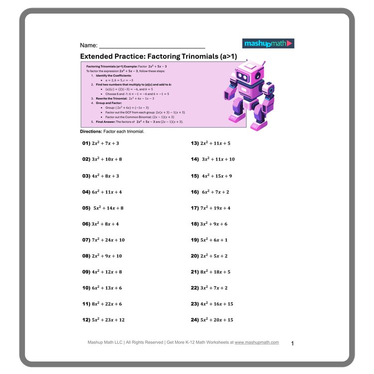 Factoring Trinomials Worksheet Library — Mashup Math