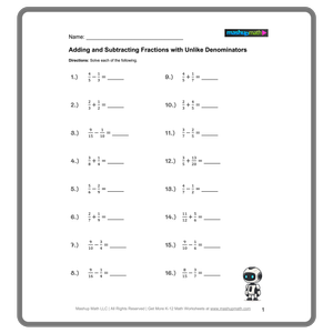 Free Adding and Subtracting Fractions Worksheets — Mashup Math