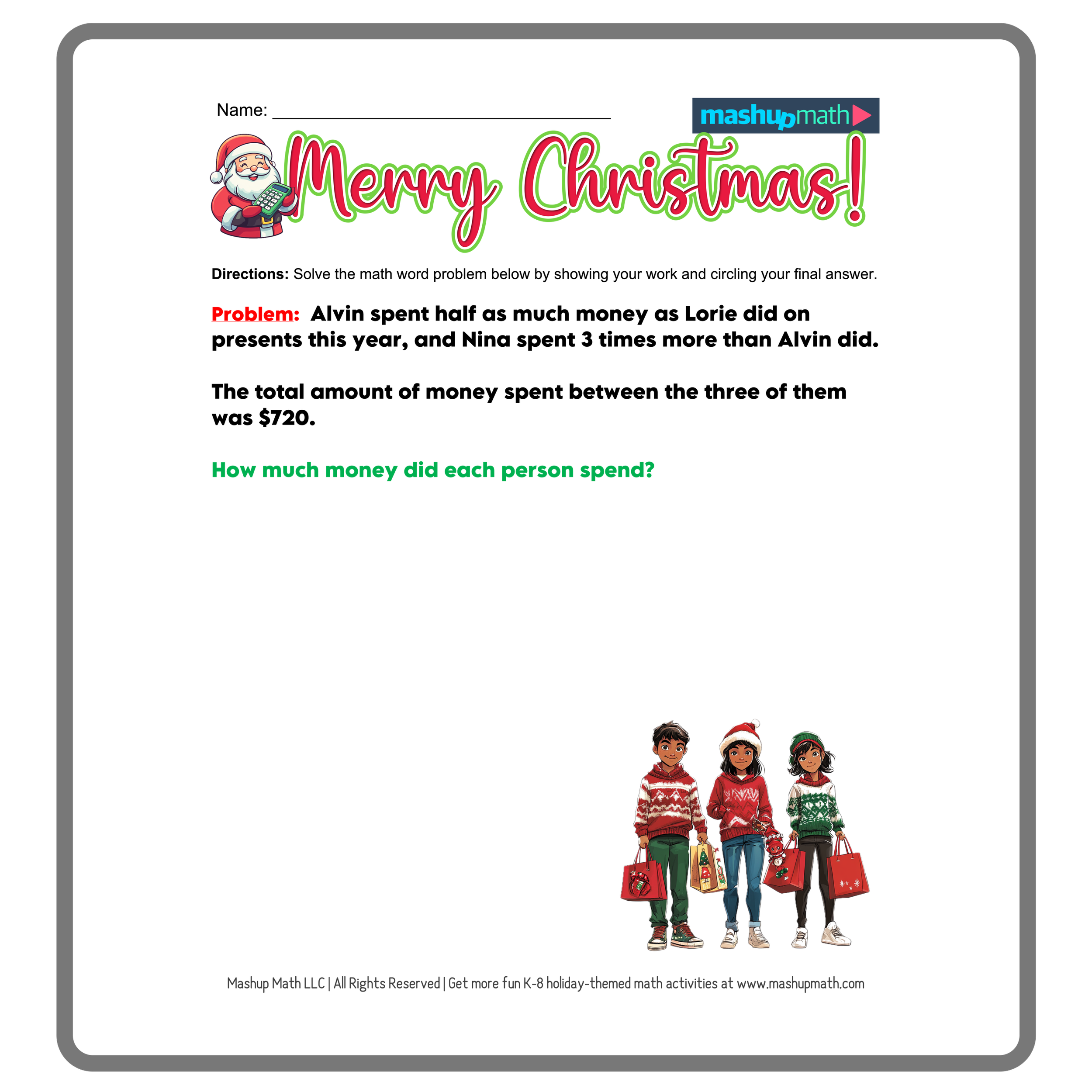 Christmas Math Worksheets for K-8—Printable with Answers — Mashup Math