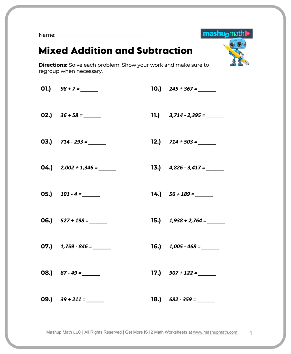Free 4th Grade Math Worksheets—Printable — Mashup Math