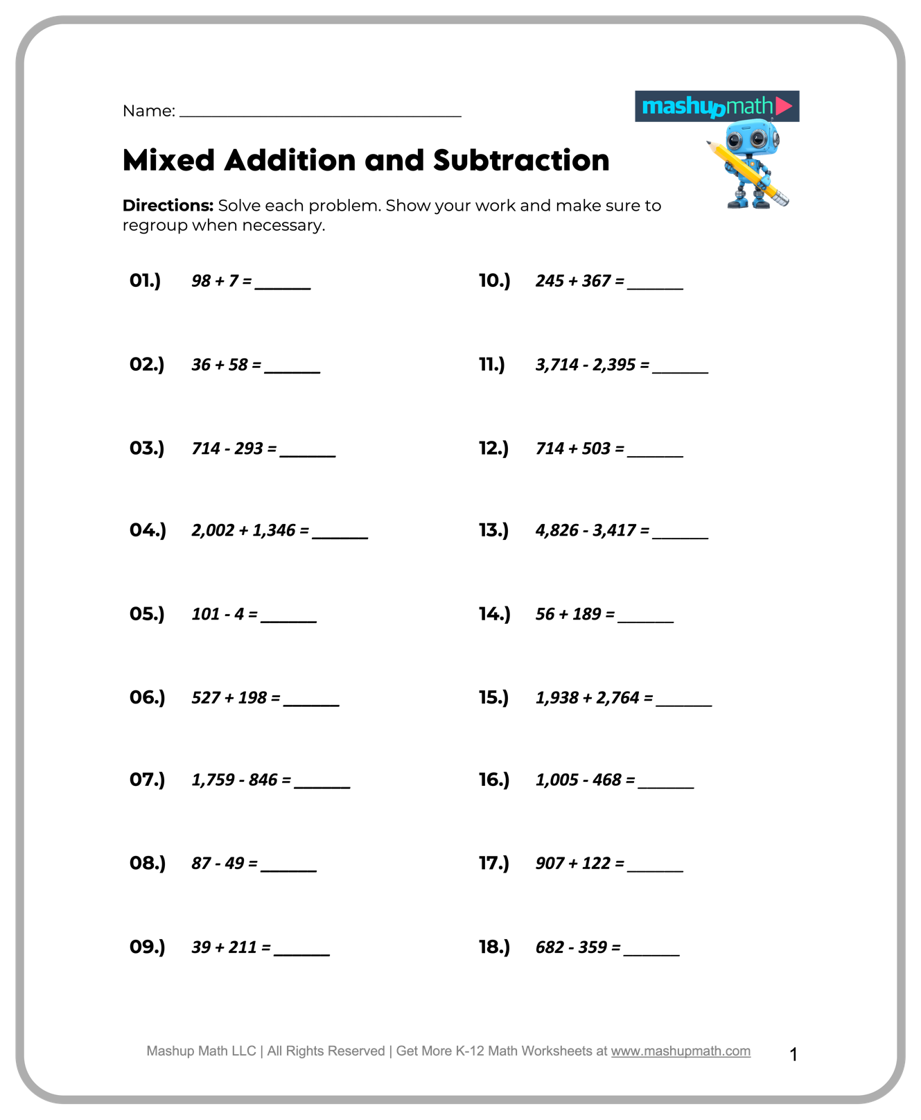 Free 4th Grade Math Worksheets—Printable — Mashup Math