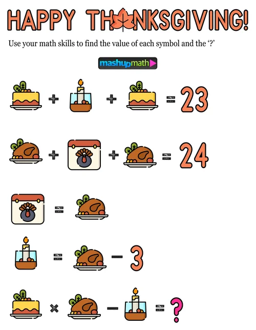 12 Thanksgiving Math Activities for Grades 1-8 — Mashup Math