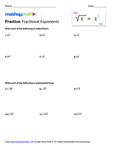 Fractional Exponents Lesson and Free Worksheet — Mashup Math
