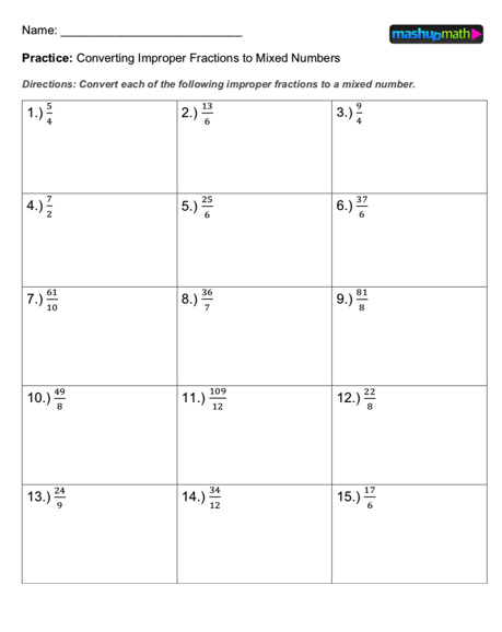 43 Converting Improper Fractions To Mixed Numbers Worksheet Worksheet 