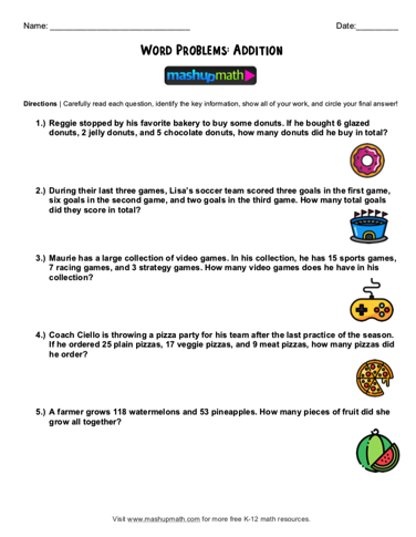 Free 2nd Grade Math Word Problem Worksheets — Mashup Math