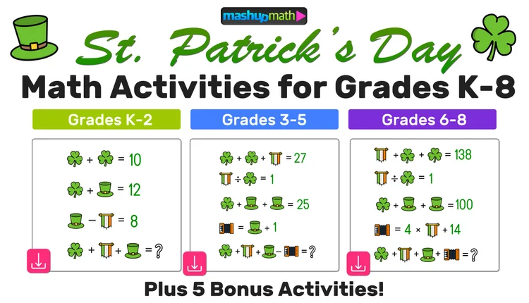 Free St. Patrick's Day Math Activities for Grades K-8 — Mashup Math
