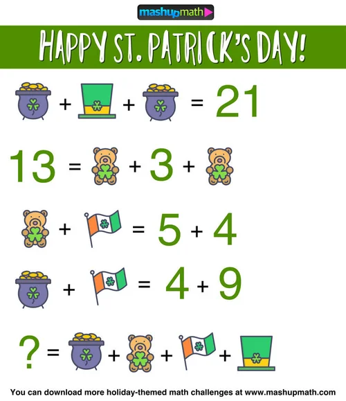 Free St. Patrick's Day Math Activities for Grades K-8 — Mashup Math