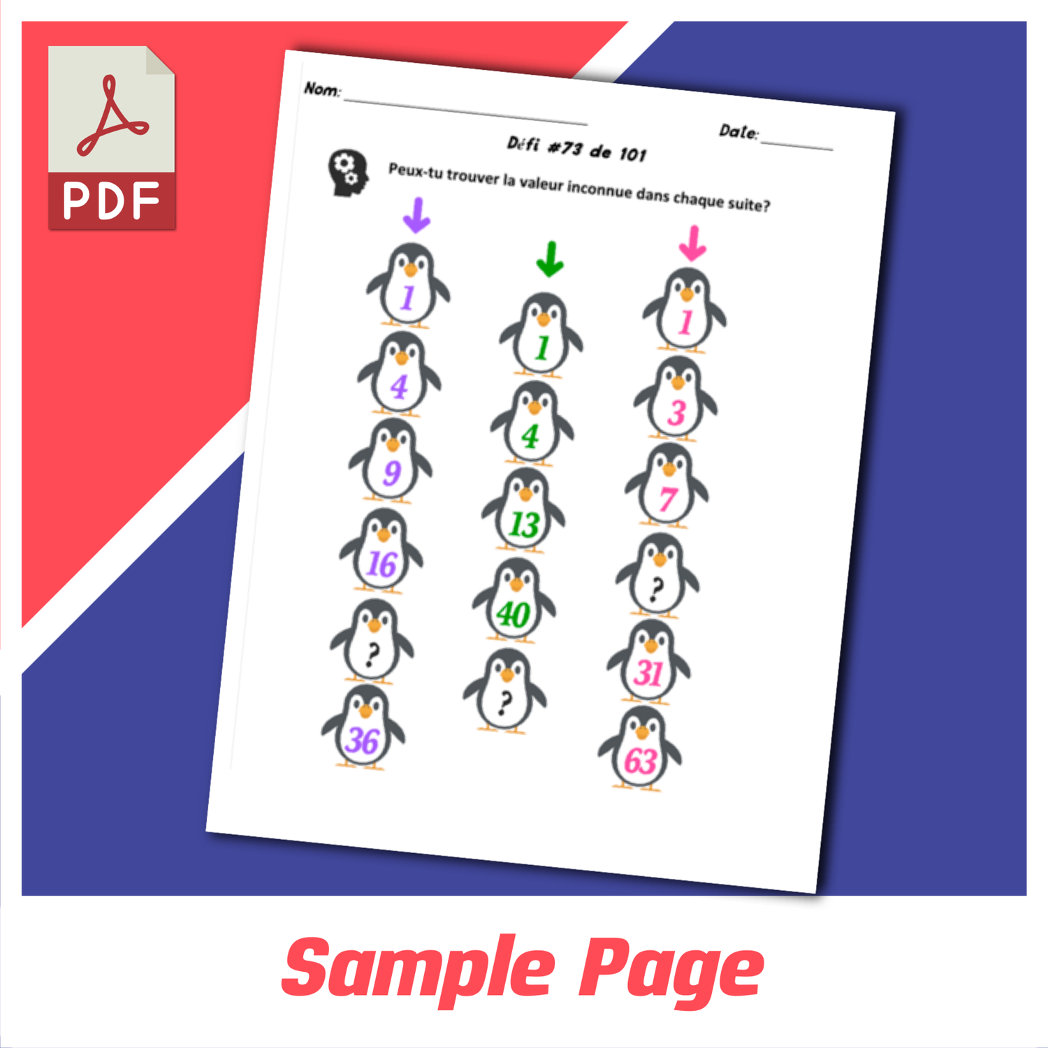 French Translated Math Puzzles and Worksheets for Kids — Mashup Math