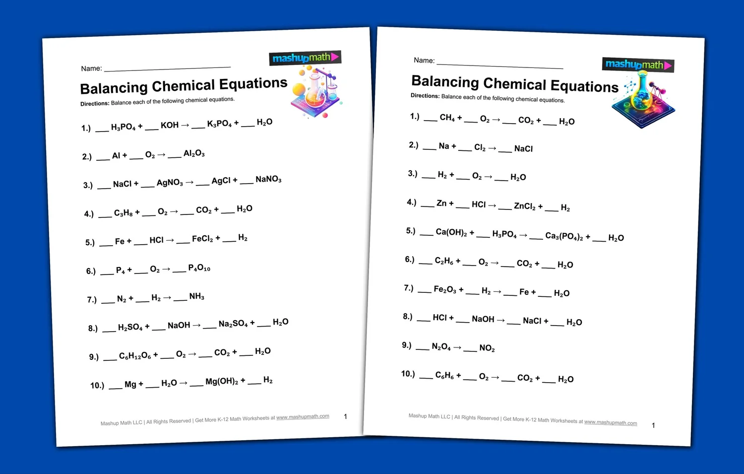 Balancing Chemical Equations Worksheet 1 Answers