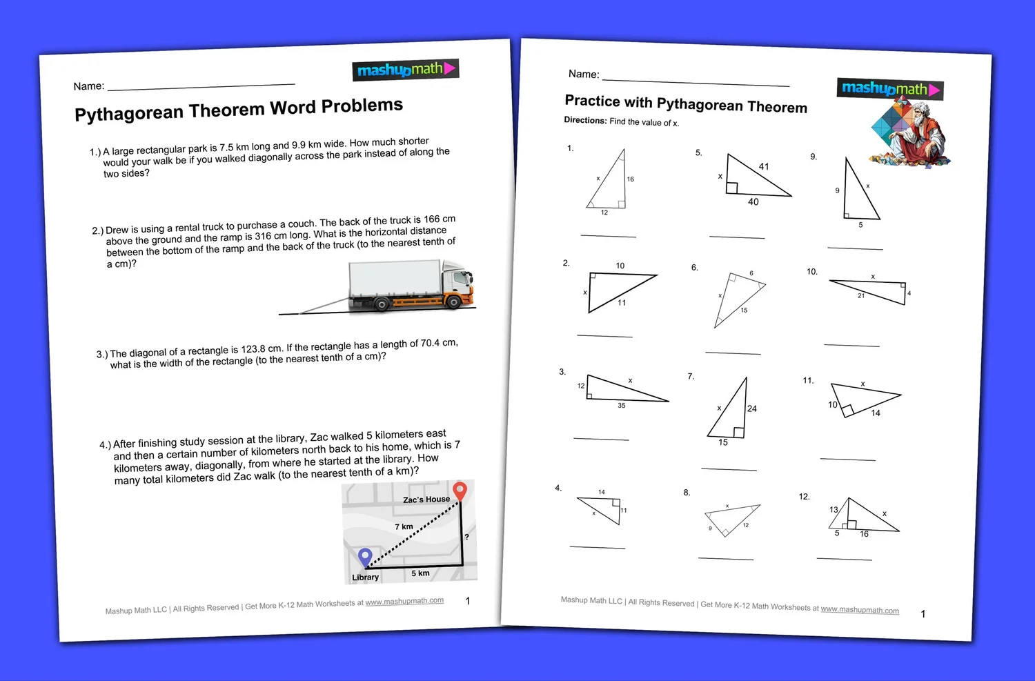 Pythagorean Theorem Square Root Worksheets