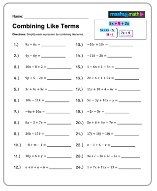 Free Algebra 1 Worksheets—Printable w/ Answers — Mashup Math