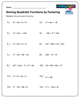 Free Algebra 1 Worksheets—Printable w/ Answers — Mashup Math