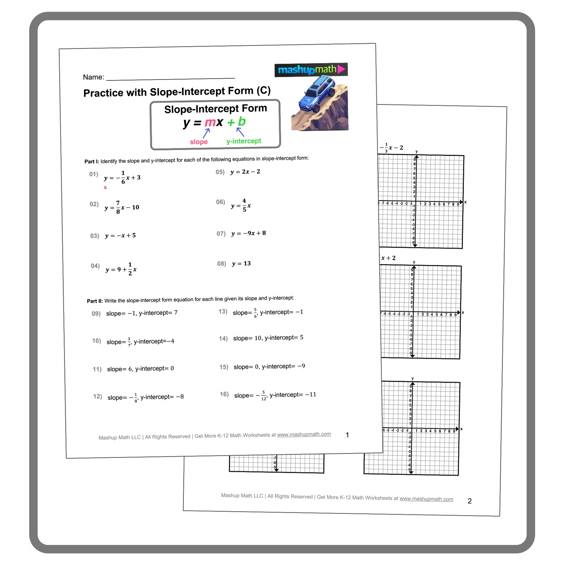 Free Slope-Intercept Form Worksheets—with Answers — Mashup Math