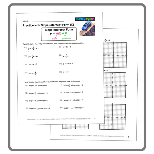 Free Slope-Intercept Form Worksheets—with Answers — Mashup Math