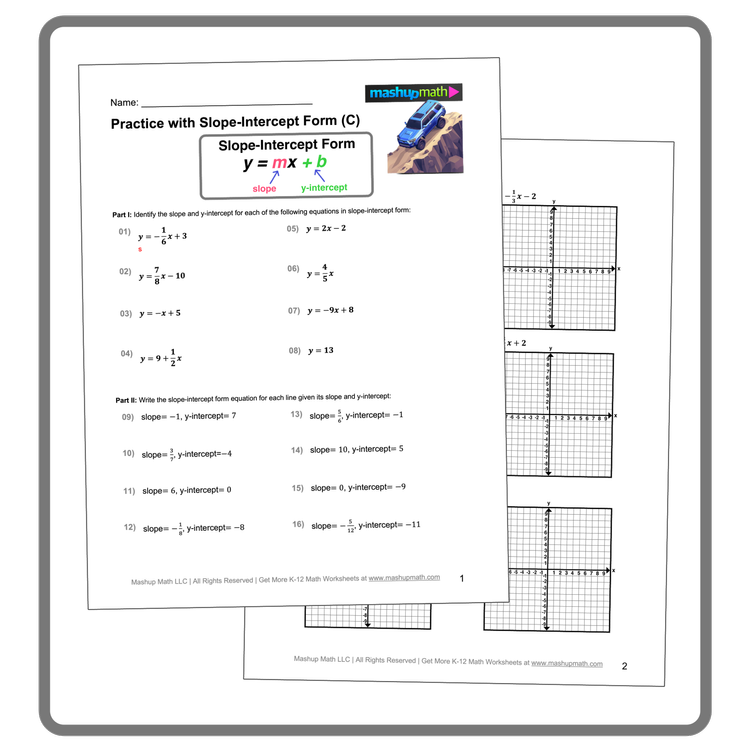 Free Slope-Intercept Form Worksheets—with Answers — Mashup Math