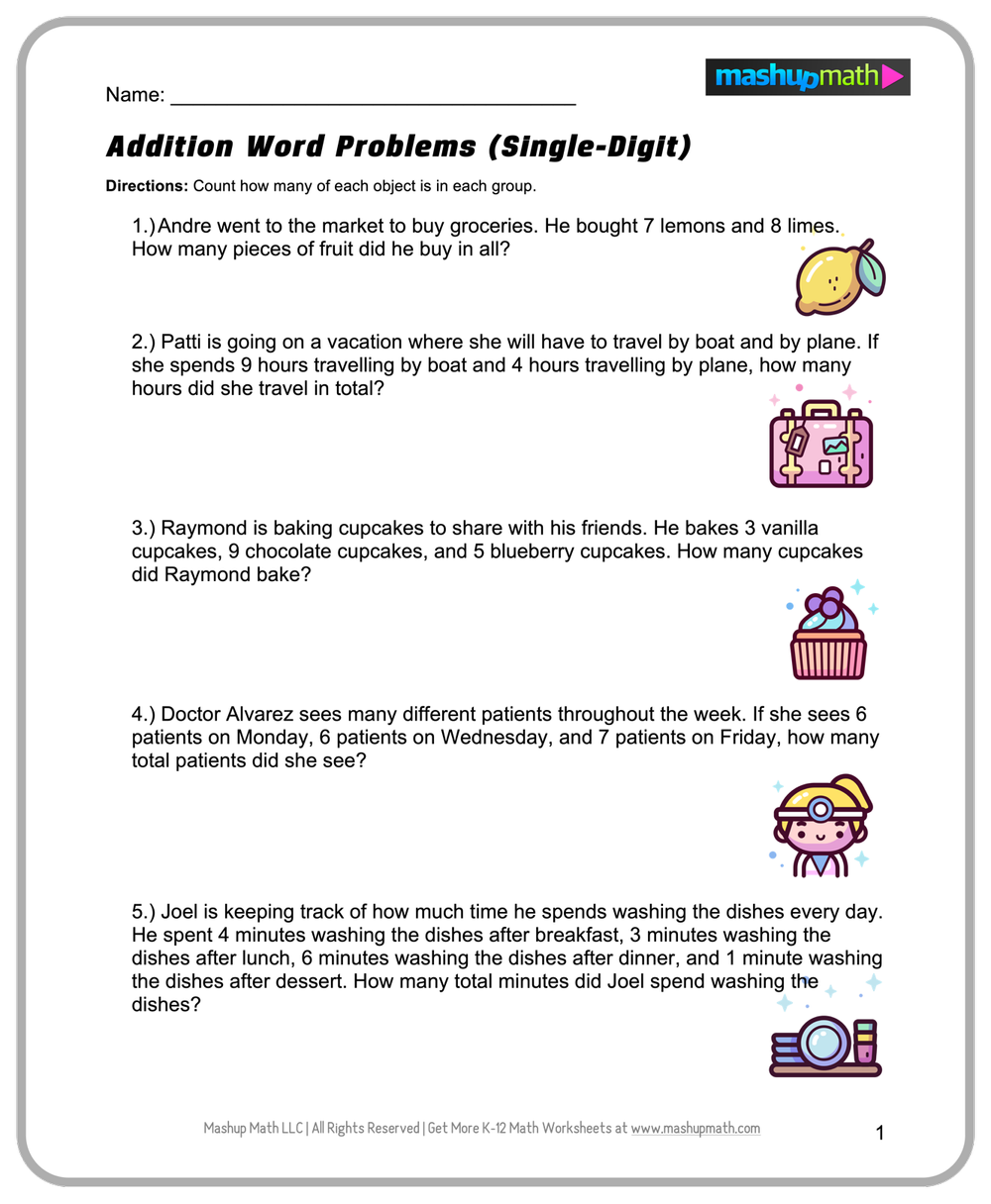 Free 1st Grade Math Worksheets—Printable w/ Answers — Mashup Math