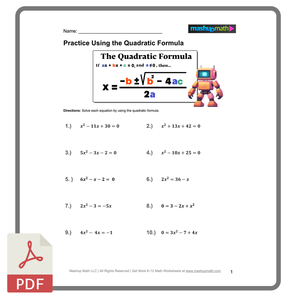 Free Quadratic Formula Worksheets—Printable with Answers — Mashup Math