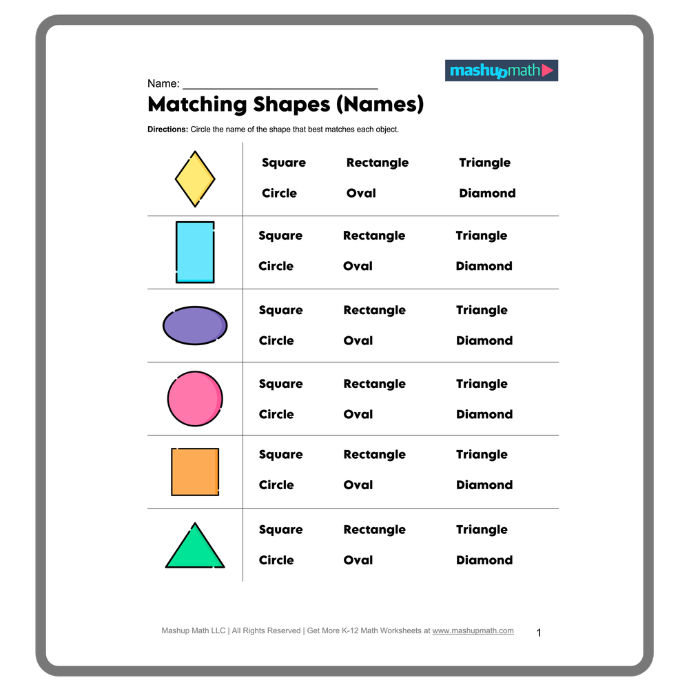 Free Shapes Worksheets—Printable — Mashup Math