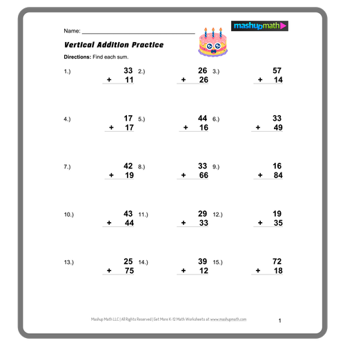 Free Addition Worksheets—Printable with Answers — Mashup Math