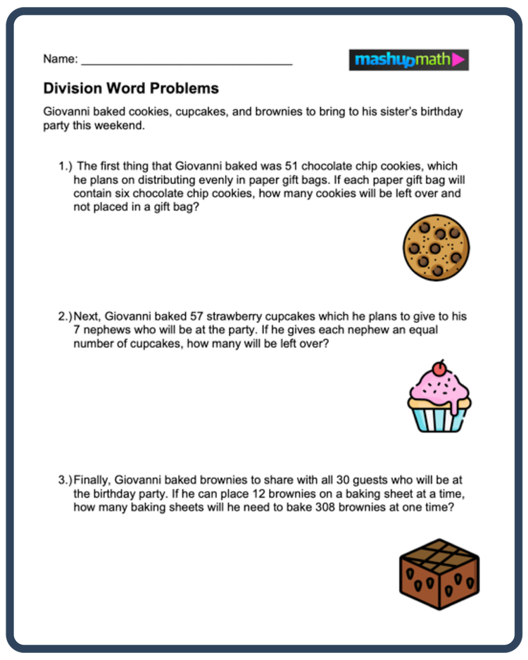 Division Word Problems—Free Worksheets for Grades 3-5 — Mashup Math