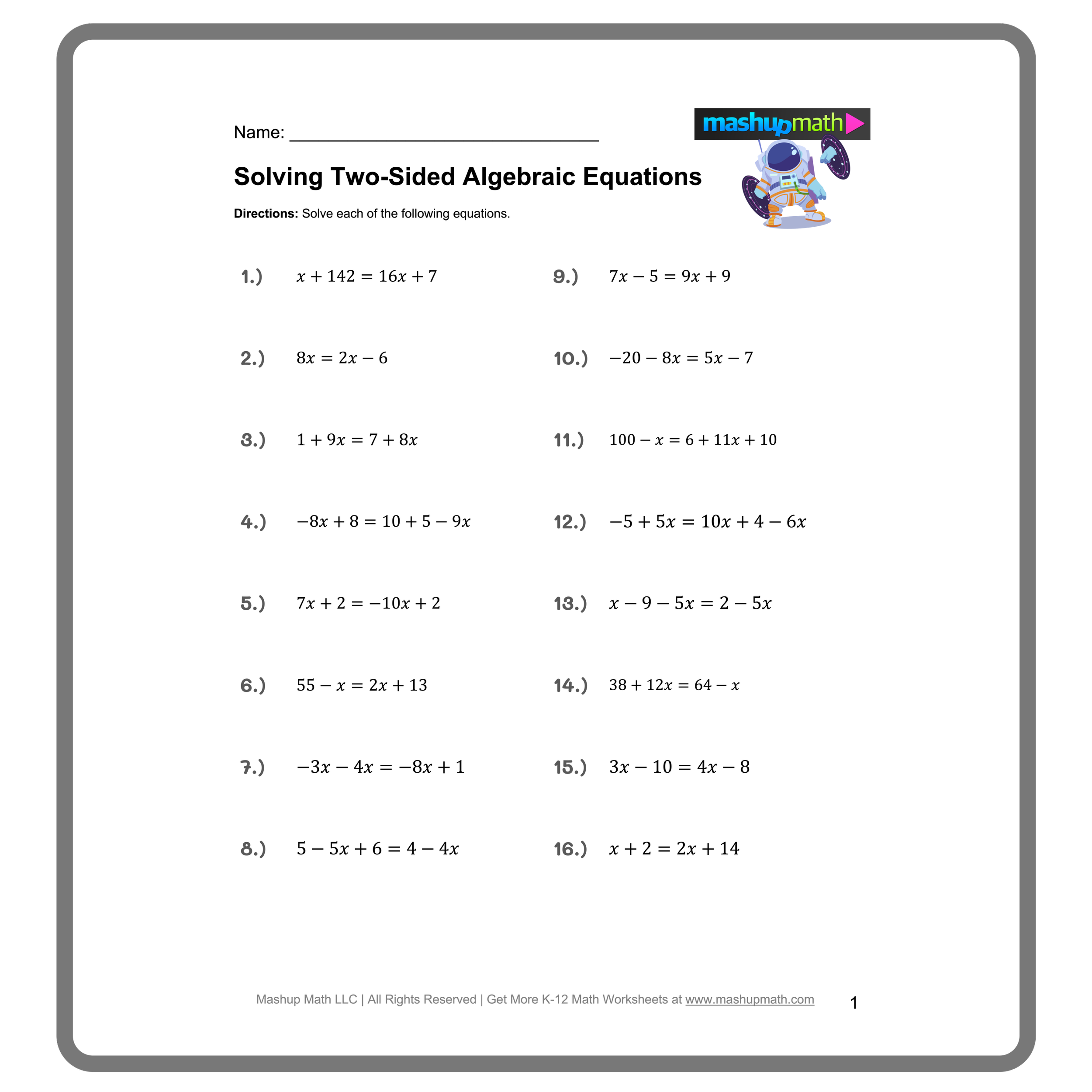 Free Multi Step Equations Worksheets Mashup Math