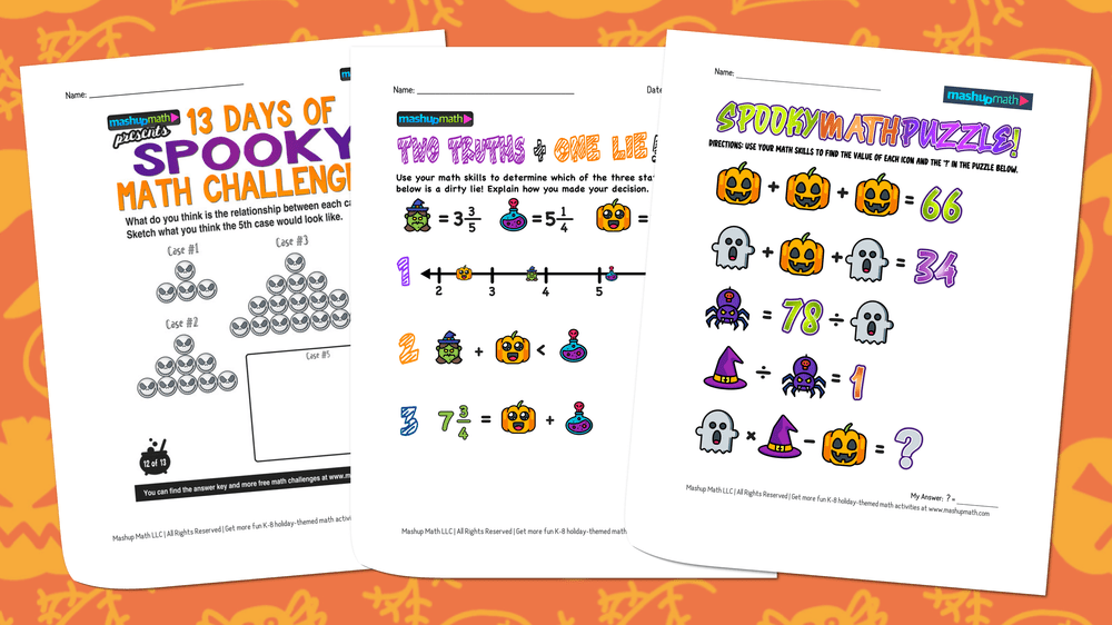 Free Halloween Math Worksheets — Mashup Math