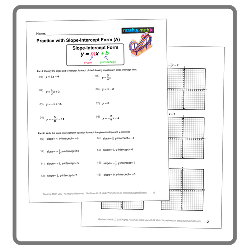 Free Slope-Intercept Form Worksheets—with Answers — Mashup Math