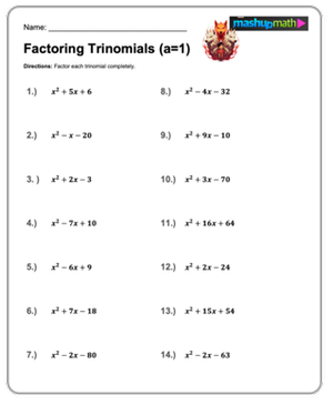 Free Algebra 1 Worksheets—Printable w/ Answers — Mashup Math