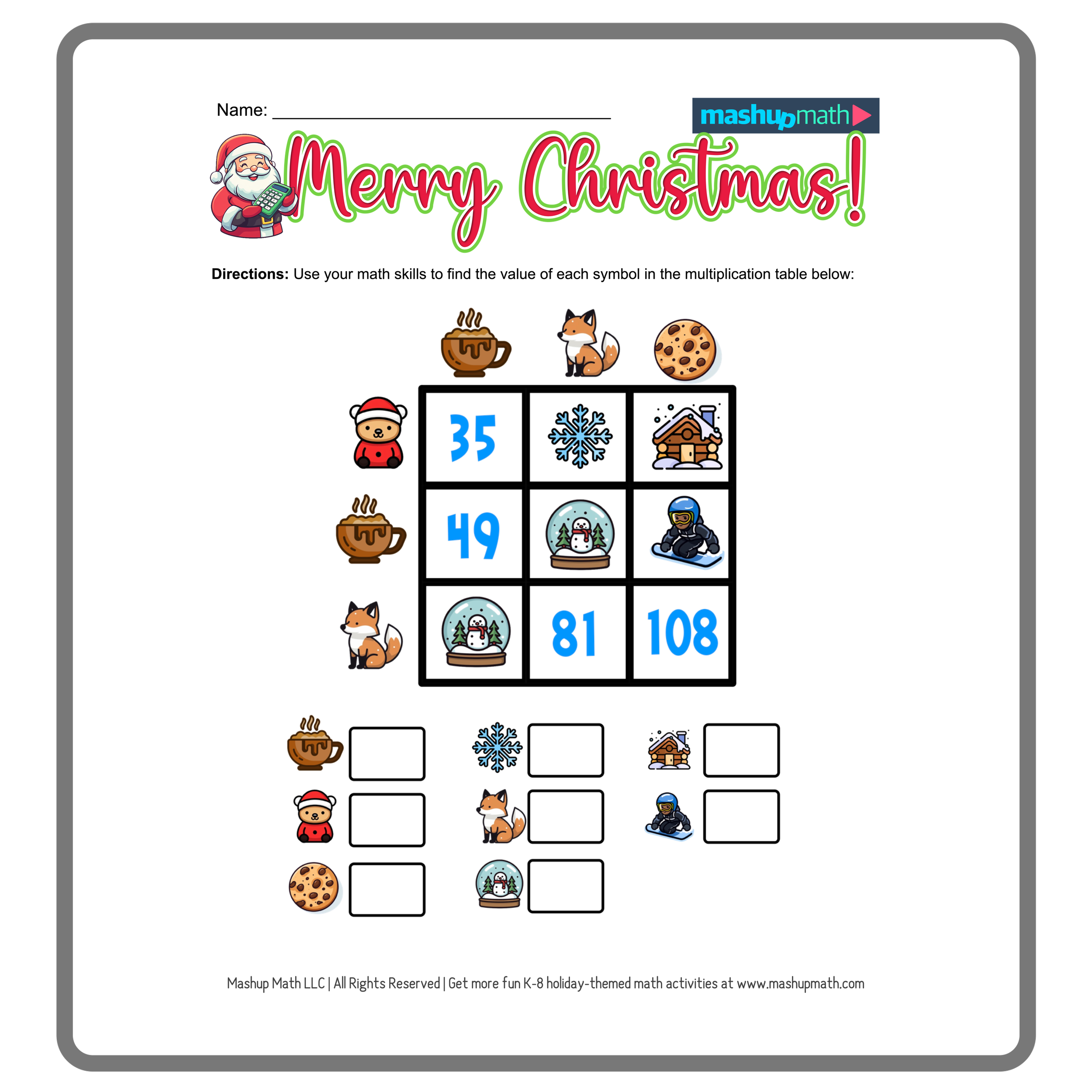 Christmas Math Worksheets for K-8—Printable with Answers — Mashup Math