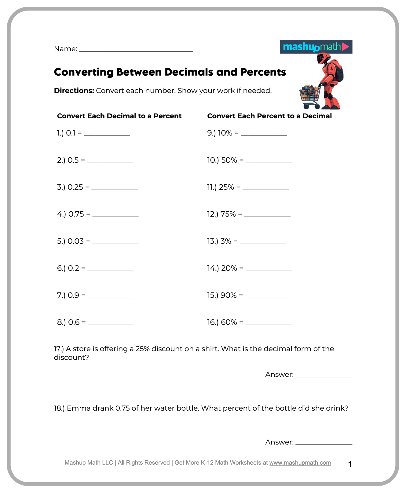 Free 6th Grade Math Worksheets—Printable w/ Answers — Mashup Math