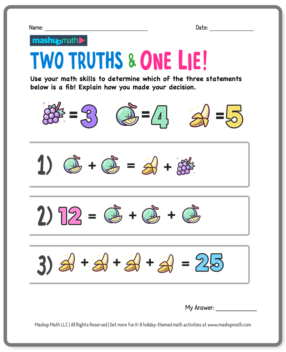 Two Truths and One Lie! — Mashup Math