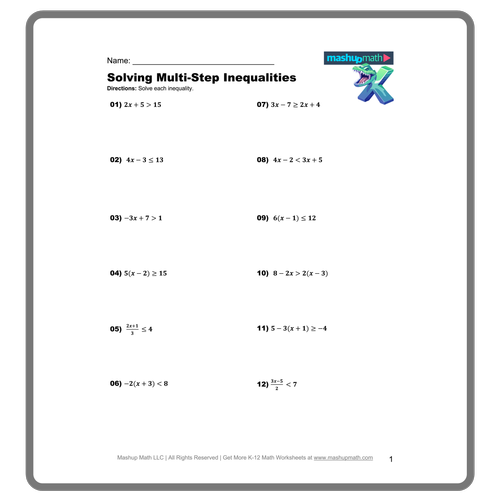 Solving Inequalities Worksheets—Printable with Answers — Mashup Math