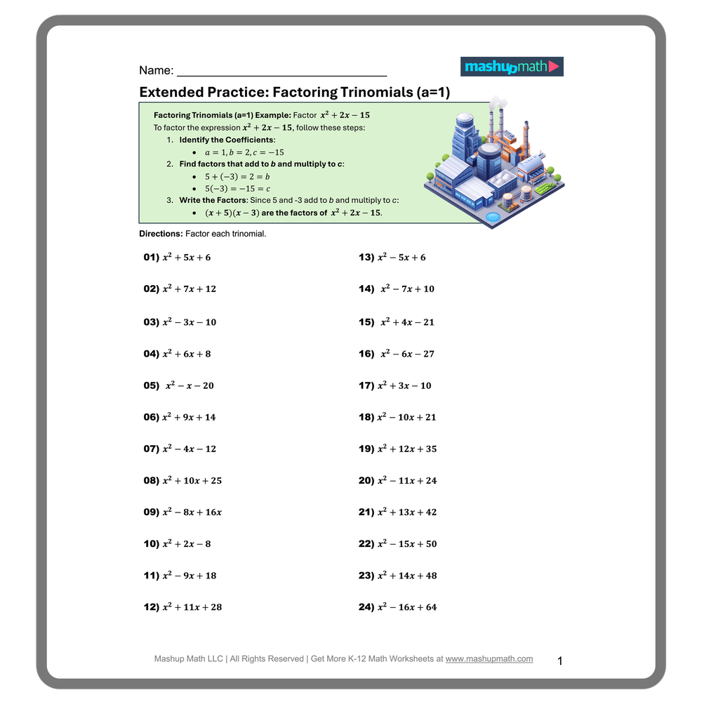 Factoring Trinomials Worksheet Library — Mashup Math