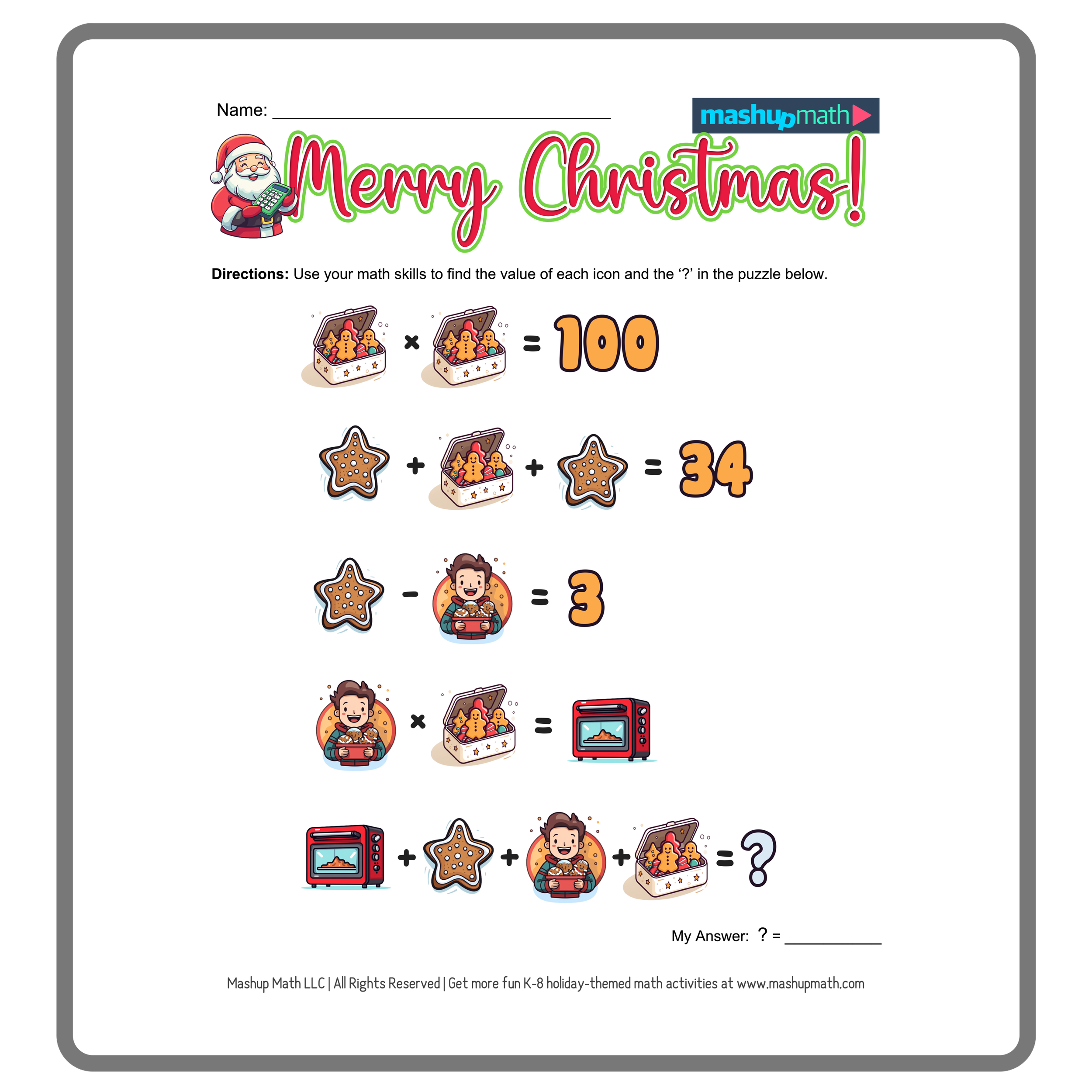 Christmas Math Worksheets for K-8—Printable with Answers — Mashup Math