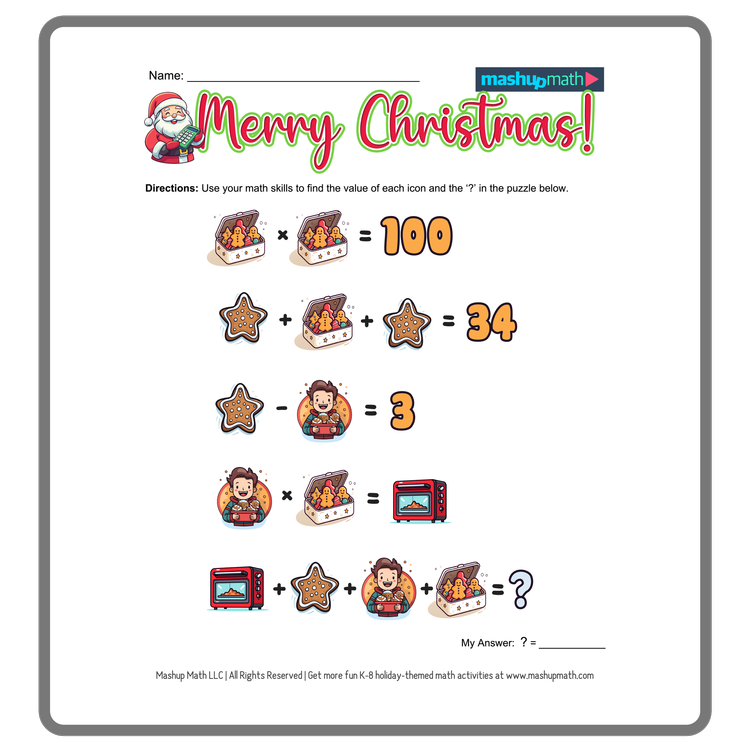 Christmas Math Worksheets for K-8—Printable with Answers — Mashup Math