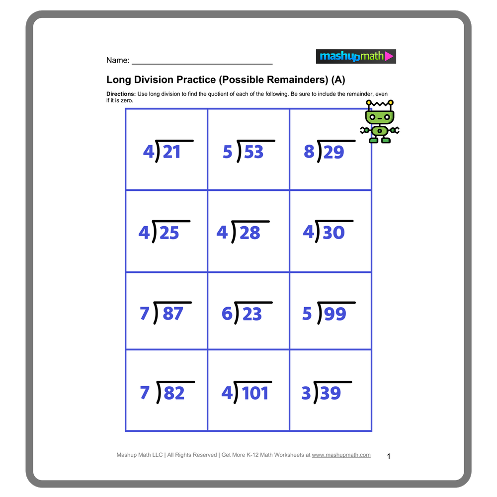 Free Long Division Worksheets—Printable with Answers — Mashup Math