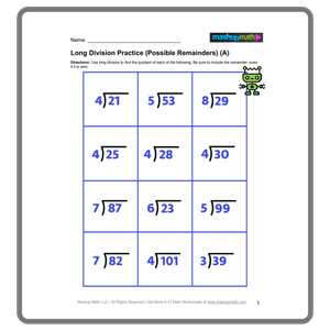Free Long Division Worksheets—Printable with Answers — Mashup Math