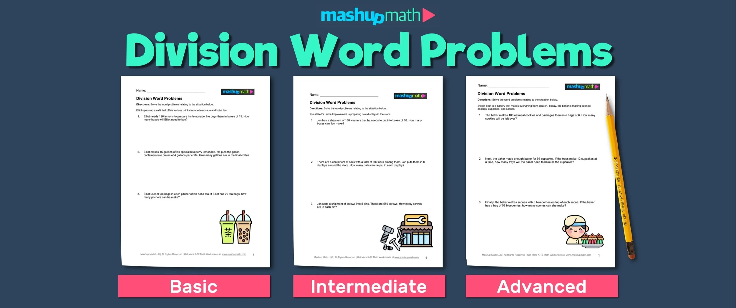 Division Word Problems—Free Worksheets for Grades 3-5 — Mashup Math