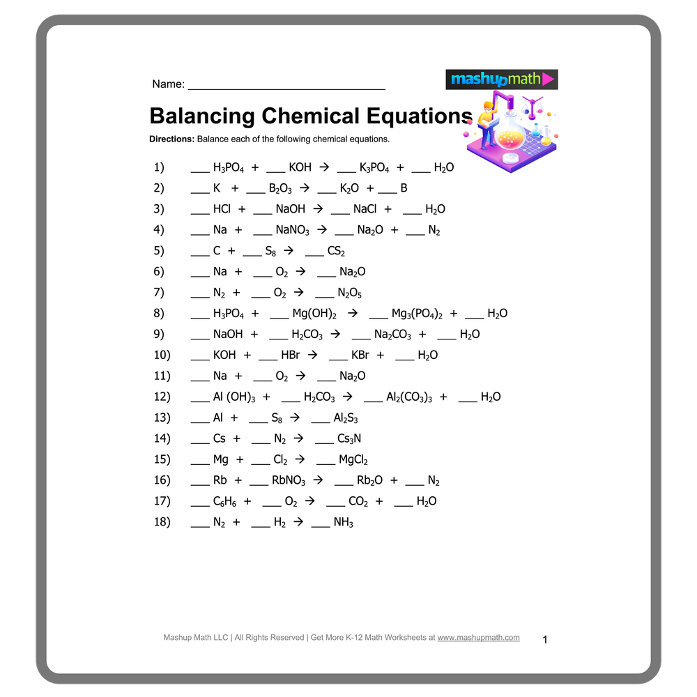 Balancing Chemical Equations Worksheets (with Answers) — Mashup Math
