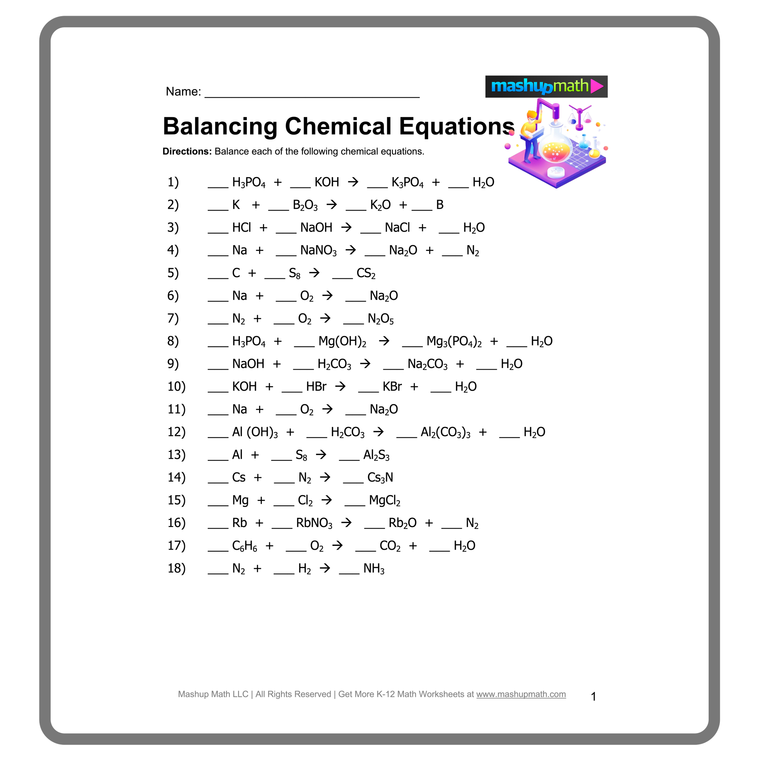 Balancing Equations Worksheet Library — Mashup Math