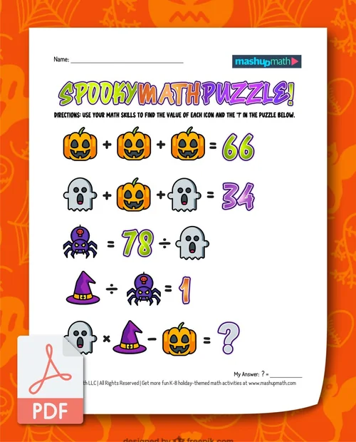 Free Halloween Math Worksheets — Mashup Math