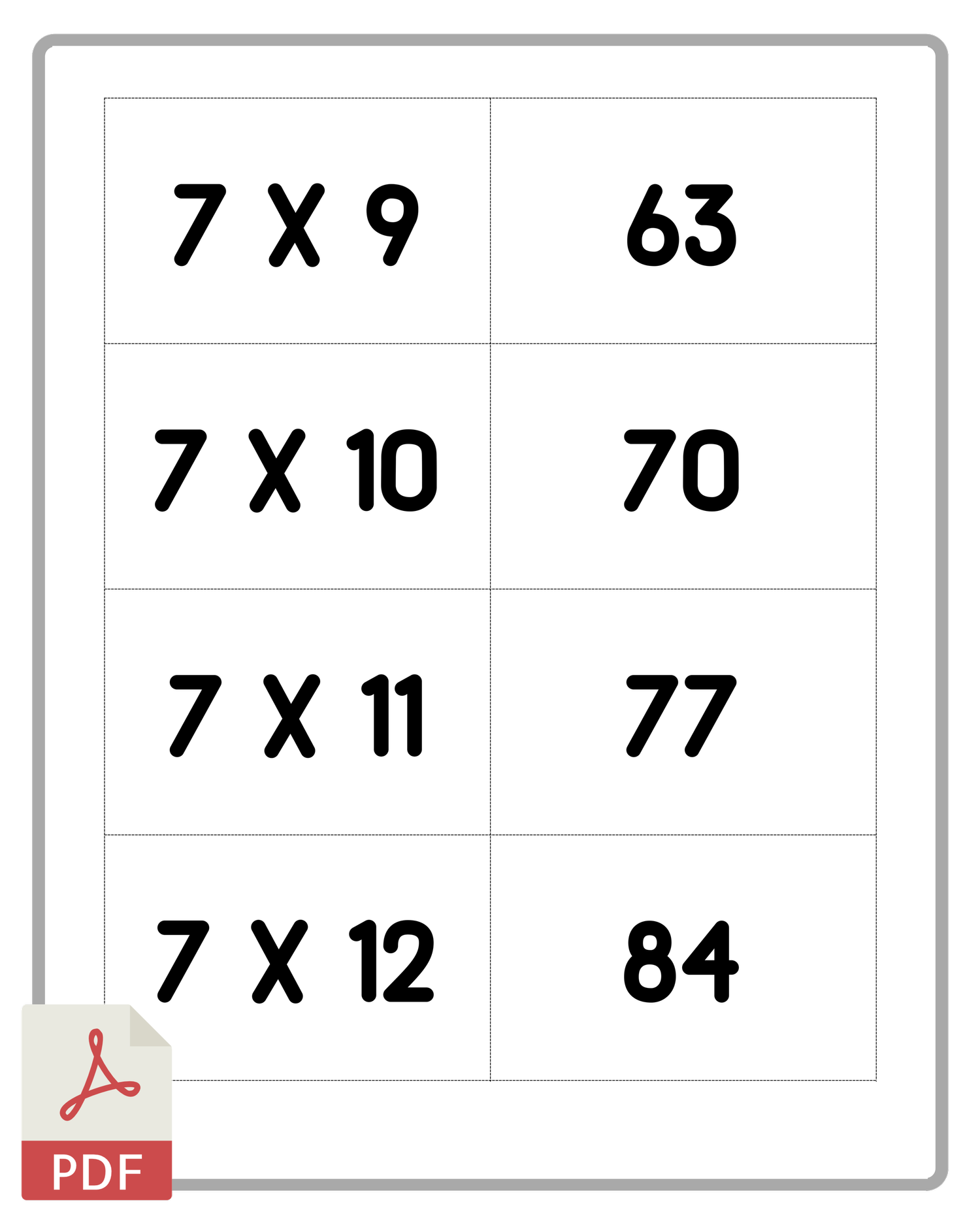 Free Multiplication Flash Cards—Printable — Mashup Math