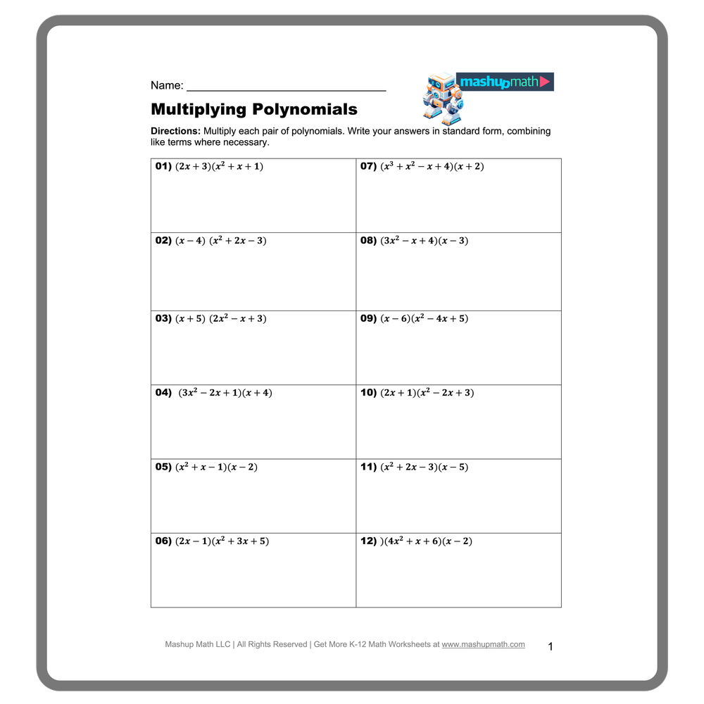 Multiplying Polynomials Worksheets—Printable with Answers — Mashup Math